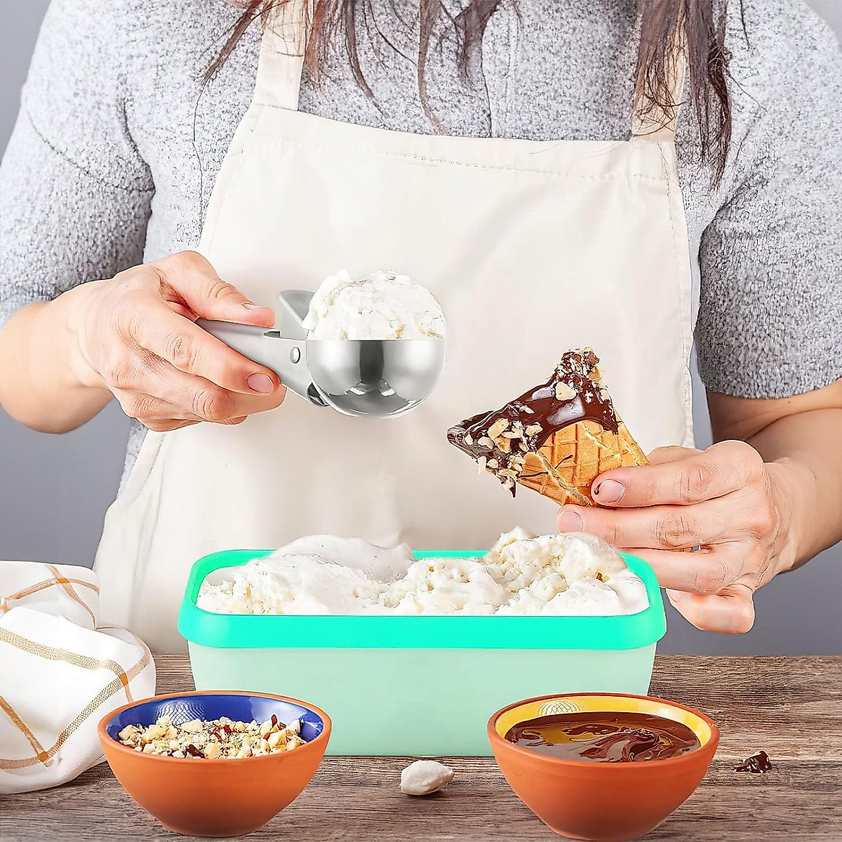 KisSealed 4 Pack Ice Cream Containers,Reusable Homemade Ice Cream Tubs,1.5 Qt Storage Freezer Ice Cream Container with Lids and Spoon for Yogurt, Sorbet, ect.