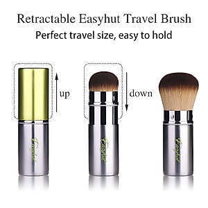Retractable Kabuki Makeup Brushes 2 Pcs Blush Brushes Set Portable Powder Brushes with Flat and Angled Top for Liquid Cream Cosmetics Travel. (Silver Green)