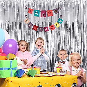 Fringe Curtains Party Decorations, Tinsel Streamers Birthday Party Decorations, Fringe Backdrop for Graduation, Baby Shower, Gender Reveal, Disco Party (4 Pack, Silver)