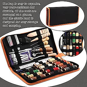BAGERLA Leather Working Tools, Leather Sewing Kit with Waxed Thread Needle Awl Groover Tracing Wheel Prong Punch Storage Bag Leather Tools Kit Great for Leather Stitching and Leather DIY Crafting