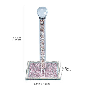 Hochance Pink Crystal Standing Paper Towel Roll Holder Countertop Weighted Rack,Glam Cute Bling Rhinestone Jeweled Diamonds Modern Decoration Christmas Housewarming Gifts for Kitchen Home Bar