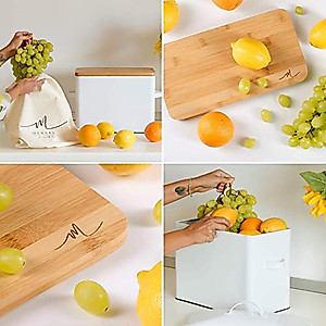 EXTRA LARGE Bread Box with 2 Lids - Metal & Bamboo Lid - White Metal Bread Box for Kitchen Countertop - Holds 2+ Loaves - Farmhouse Bread Box - Bread Storage Ventilation Holes - XXL Bread Bag