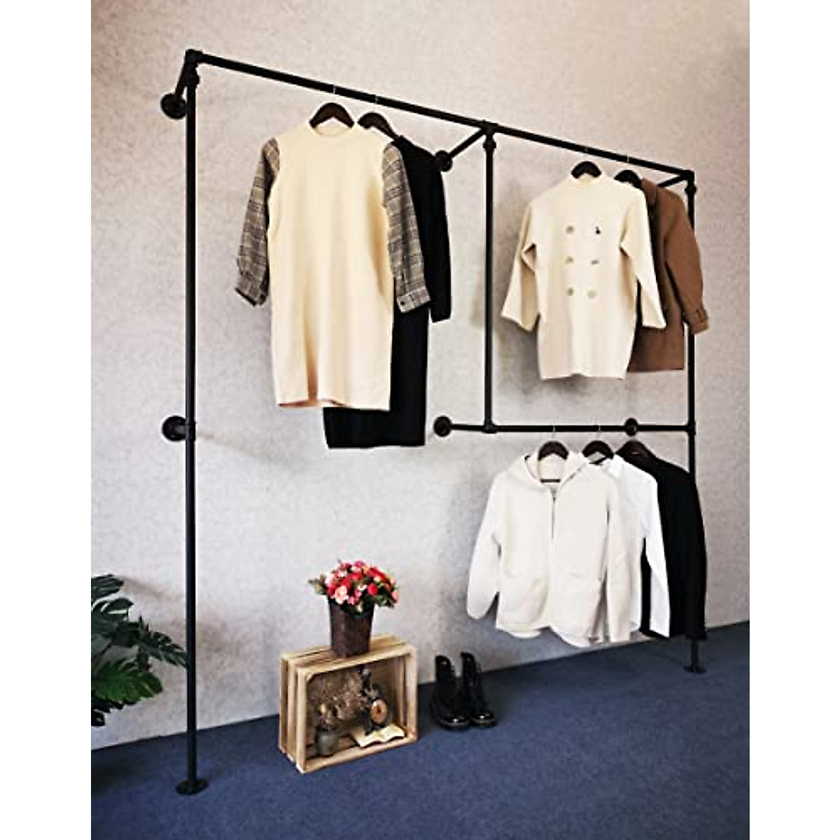 Anynice Industrial Pipe Clothing Rack,Industrial Clothing Rack, Clothing Rods for Hanging Clothes,Clothes Rack,Wall Mounted Garment Rack, Heavy Duty Coat Rack (81.1" W x 14.4" D x83.5 H, ANY-DF33)