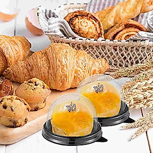 Typutomi 50 Pcs Plastic Mini Cupcake Box, Clear Round Mooncake Dessert Container Box Disposable Cake Cookies Muffins Box with Dome Lid for Wedding Birthday Holiday Parties Gift Box(Black)