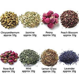 Dried Flowers and Herbs Accessories Decorations 8 Bags Set Dry Flowers Essential Supplies Rose Buds Lavender Chamomile Jasmine Scents for Flower Arrangements Crafts Bath Soap Lip Gloss Making