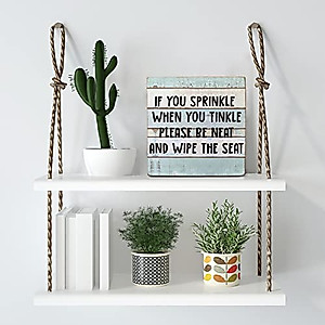 If You Sprinkle When You Tinkle Wooden Box Sign Desk Décor Bathroom Quote Wood Box Sign for Home Bathroom Shelf Table Decoration 5 X 5 Inch