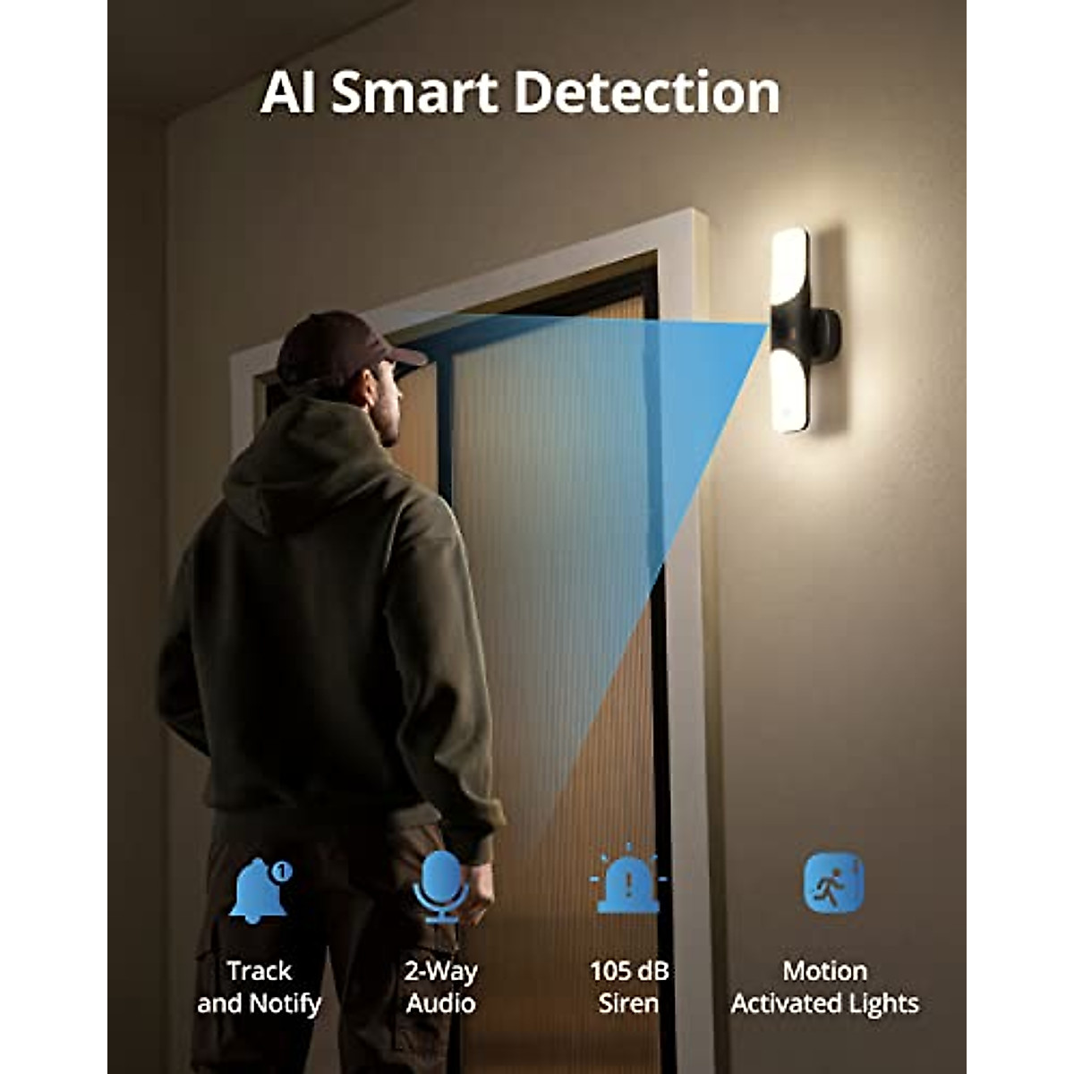 eufy Security S100 Wired Wall Light Cam,Security Camera Outdoor,2K Camera with 1200-Lumen Light,Color Night Vision,Motion Activated Light, AI Detection,IP65 Waterproof,Floodlight Camera(Renewed)