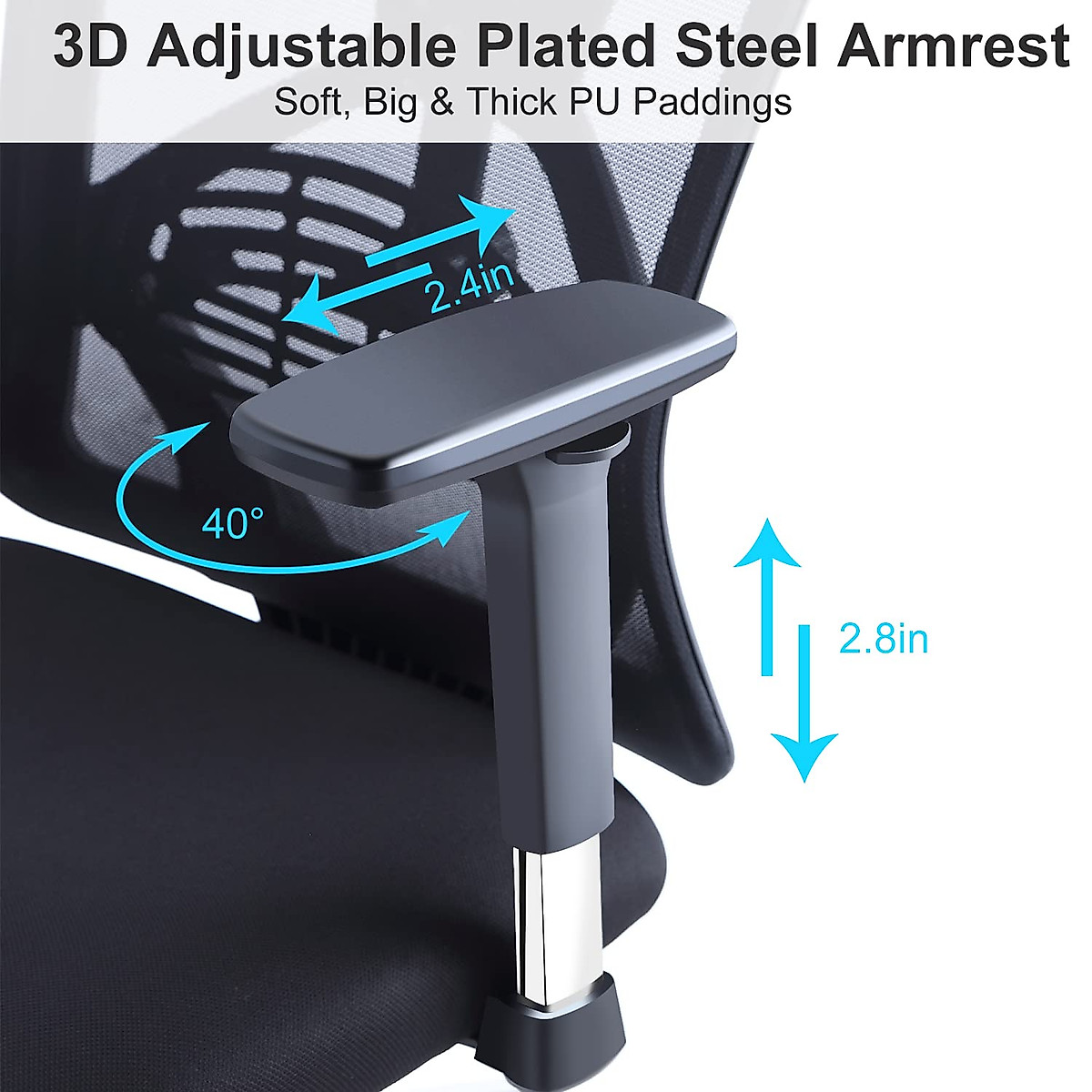 Ticova Ergonomic Office Chair - High Back Desk Chair with Adjustable Lumbar Support, Headrest & 3D Armrest - 130°Rocking Mesh Computer Chair
