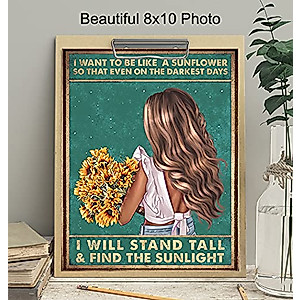 Boho Hippy Wall Art & Decor - Be Like A Sunflower - Inspirational Poster Print - Motivational Positive Quotes - Uplifting Encouragement Gifts for Women, Teen Girls Bedroom - Cute Bohemian Home Decor
