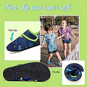 HIITAVE Boys Water Shoes Outdoor Quick Dry Swim Barefoot Beach Aqua Pool Socks for Kids Toddler Blue Green Shark 13.5-1 M US Little Kid