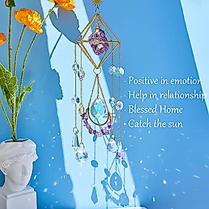 Amethyst Crystal Suncatcher - Hanging Gold Plated Garden Sun Catcher for Windows, Healing Amethyst Crystal Decor for Home, Gift for Christmas Birthday Valentine Mothers Day