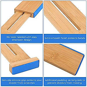 Hugs & Kitchens Bamboo Drawer Dividers - Adjustable, Expandable Kitchen Drawer Organizer for Kitchen Utensils, Clothes, Office Drawer Separator (6pcs)
