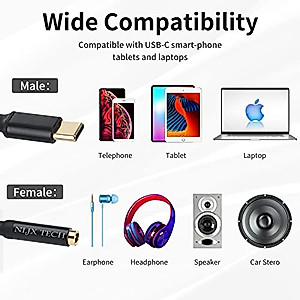 NLJX TECH USB C to 3.5mm Audio Adapter, USB Type C to 3.5mm Headphone Jack Adapter Female to Male for Samsung S8 S20 Series, S21, Note10, Pixel 2, iPad, MacBook（Black）