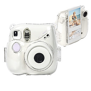 Kimyoaee Mini 7+ Clear Camera Case Bundle Set for Fujifilm Instax Mini 7 Plus Instant Camera Accessories with Films Pocket Picture Holder, Sticker Decal, Adjustable Shoulder Strap