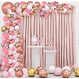 MoKoHouse 10ft x 8ft Pink Backdrop for Parties Pink Backdrop Drape for Birthday Valentines 2 Panels 5ft x 8ft