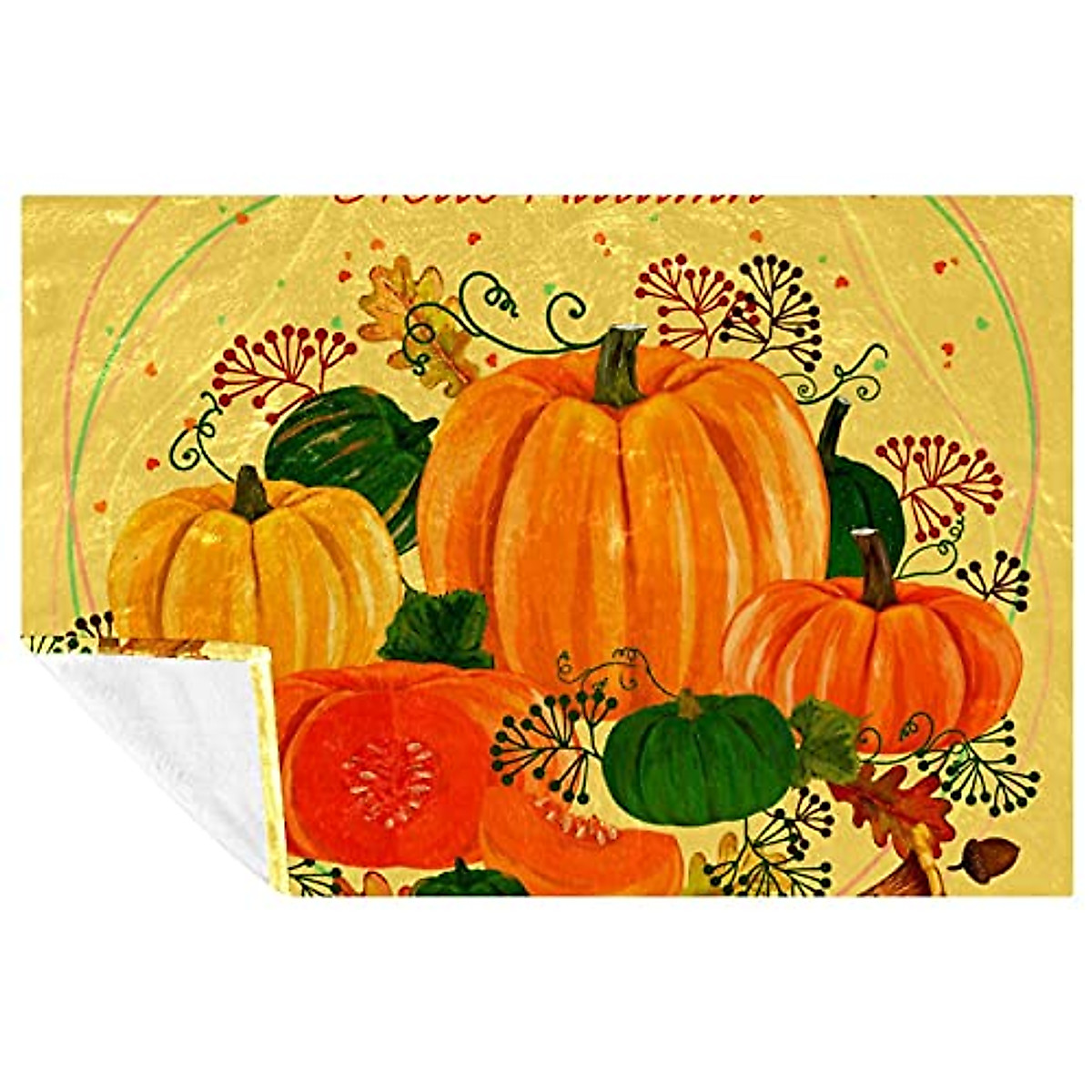 Autumn Pumpkin and Mushroom Prints Soft Warm Cozy Blanket Throw for Bed Couch Sofa Picnic Camping Beach, 150×100cm