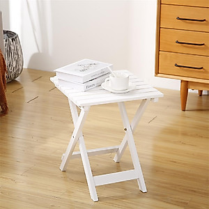 BplusZ Outdoor Patio Wooden Rocking Chairs Small Folding Side Table Set 3 Piece Furniture, 2 Rockers and 1 Foldable End Table, Porch Bistro Balcony, White