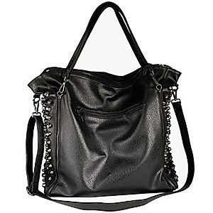 Chikencall® Women Studded Skull Handbag and Purses PU Leather Big Tote Crossbody Shoulder Bag Black