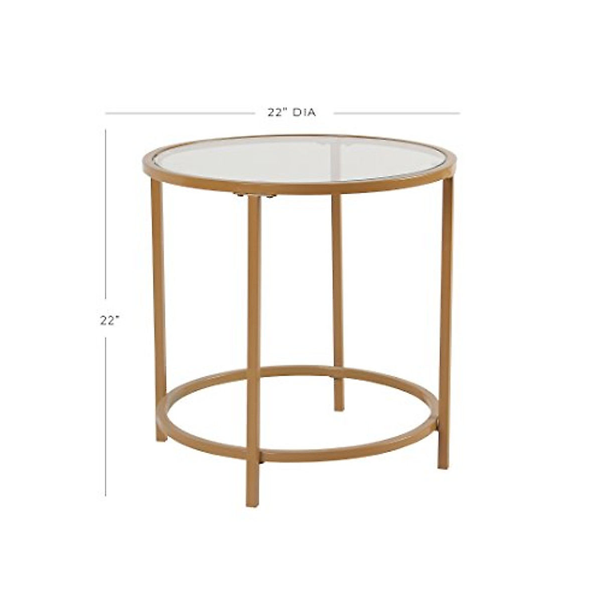 Spatial Order Round Metal Accent Table Glass Top, Gold