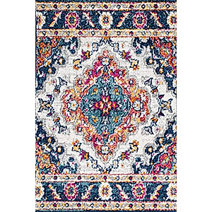 JONATHAN Y BMF106A-23 Bohemian Flair Boho Vintage Medallion Indoor Area -Rug, Medallion Floral, Easy -Cleaning, Bedroom, Dining Room, Kitchen, Living Room, Non Shedding, Blue/Multi, 2 X 3