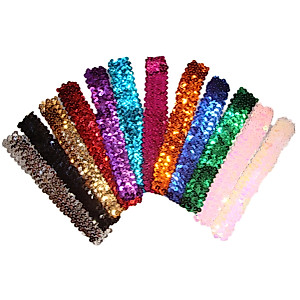 Kenz Laurenz Sequin Headbands Elastic Stretchy Headband for Girls Kids Women Flapper Roaring 20s Great Gatsby 1920s Hair Band Cute Princess Head Bands (Gold)