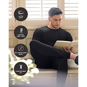 WEERTI Thermal Underwear for Men Long Johns Mens with Fleece Lined, Base Layer Men Cold Weather Top Bottom (Black S)