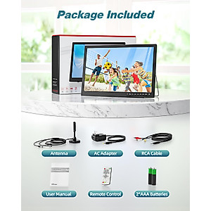 Desobry 17 Inch Small TV with 1080P HDMI Input, Portable TV with Antenna ATSC Tuner, Rechargeable Battery Operated TV Portable Monitor Built-in TV Stand, Mini TV for Bedroom, Kitchen, Camping, RV