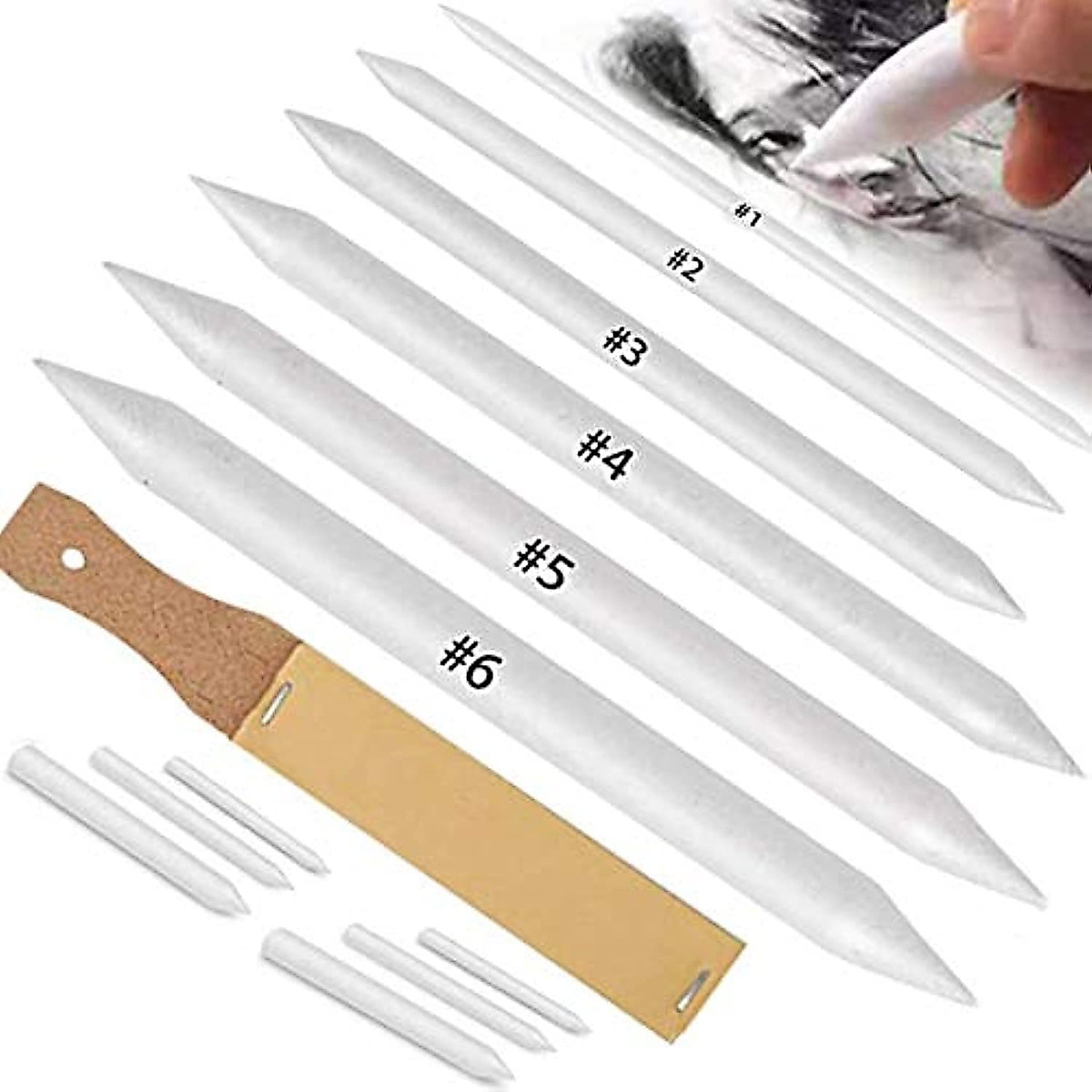 12 PCS Blending Stumps and Tortillions Paper Art Blenders with Sandpaper Pencil Sharpener Pointer for Student Artist Charcoal Sketch Drawing Tools