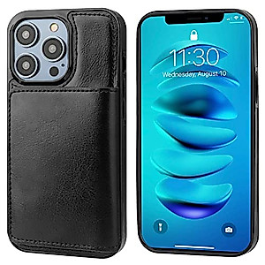 KIHUWEY Compatible with iPhone 14 Pro Max Wallet Case Credit Card Holder, Premium Leather Kickstand Flip Hidden Magnetic Clasp Durable Shockproof Protective Cover for 6.7 Inch (Black)
