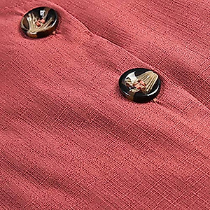 Dress for Women, Women's Sumemr Short Sleeve V-Neck Button Down Solid Skirt Casual Mini Dress(Red, XL)