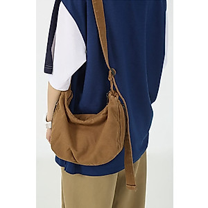 FRVXO Vintage Messenger Bag Travel Satchel Cute Shoulder Bag with Zipper Canvas Crossbody Bags for Women (Brown)