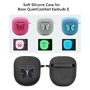 Case Cover for Bose QuietComfort Earbuds II 2022, Cute Butterfly Charm Soft Silicone Skin Glow in Dark Protector with Keychain for Bose Earbuds ii Case (White)
