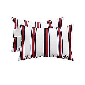 Recliner Head Pillow Ledge Loungers Chair Pillows with Insert 4th of July Star Stripes White Lumbar Pillow with Adjustable Strap Outdoor Waterproof Patio Pillows for Beach Pool Chair, 2 PCS