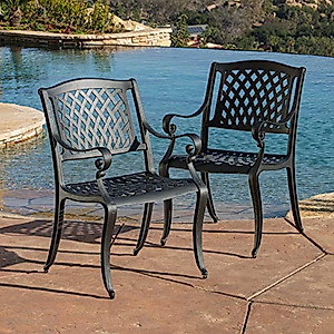 Christopher Knight Home Hallandale Outdoor Cast Aluminum Chairs, 2-Pcs Set, Antique Matte Black