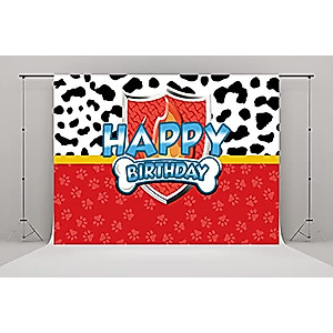 7x5ft Red Dog Paw Happy Birthday Party Banner Photography Backdrops for Boy Girls Background Photo Booth Props Decorations for Baby Show