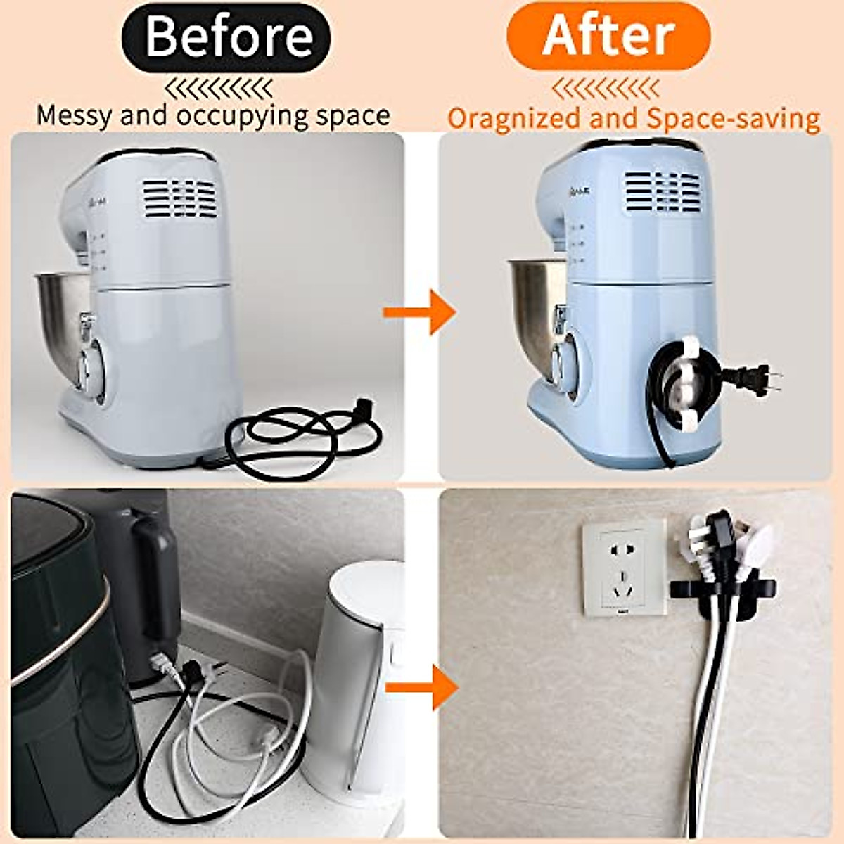 4PCS Cord Organizer for Appliances Kitchen Appliance Cord Organizer LVYOUIF Heat Resistance Cord Wrapper Upgraded Cord Keeper Large Adhesive Cord Wrap Holder Black+White+Grey+Blue 4 Colors