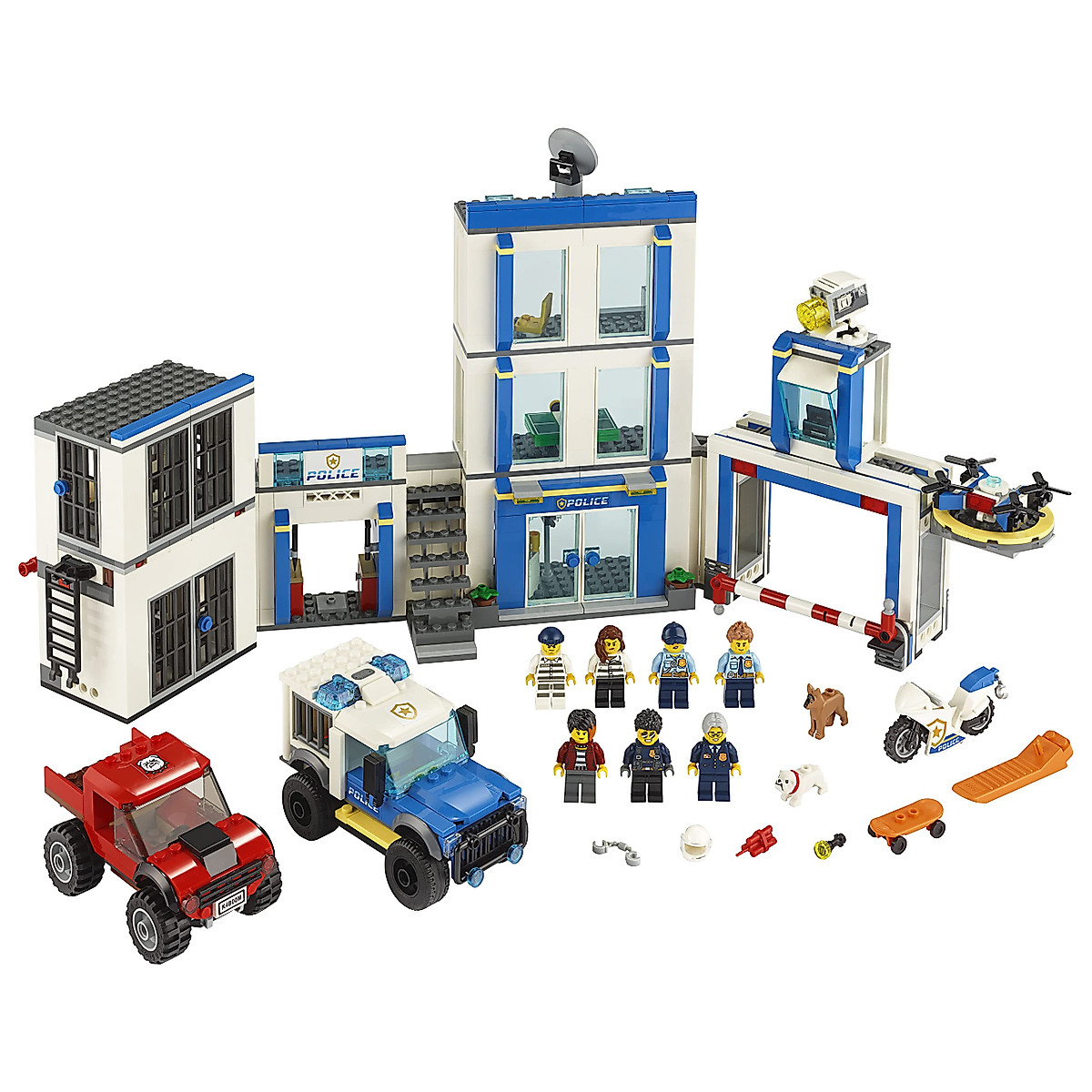 LEGO 60246 City Police Station Building Set with 2 Truck Toys, Light & Sound Bricks, Drone and Motorbike