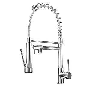 ZSW Kitchen Faucet with Pull Down Sprayer, Commercial Kitchen Sink Faucet with Pot Filler, Single-Handle Chrome Plated Stainless Steel Spring Sink Faucet