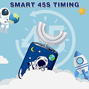 Kids Ultrasonic Electric Toothbrush, U-Shaped Toothbrush 6 Gear Speed Mode IPX7 Waterproof 360° Oral Cleaning Automatic Toothbrush for 2-7 Years Old Baby Toddler (3.Blue)