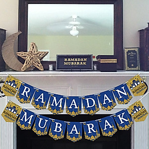 Ramadan Mubarak Banner - Ramadan Mubarak Decoration - Ramadan Mubarak Party Decorations Supplies - Mubarak Bunting Banner - Mubarak Home Mantle Fireplace Hanging Banner - No Assembled Required
