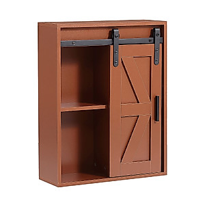 TMEOSK Modern Multifunctional Wooden Wall-Mounted Storage Cabinet with Adjustable Door, Waterproof for Bathroom Small Space Hallway, Brown