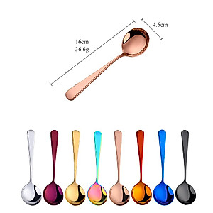 Broth Round Spoon Set, 8-Piece Reusable Stainless Steel Dinner Table Cereal Soup Spoon, Camping Ramen Spoons