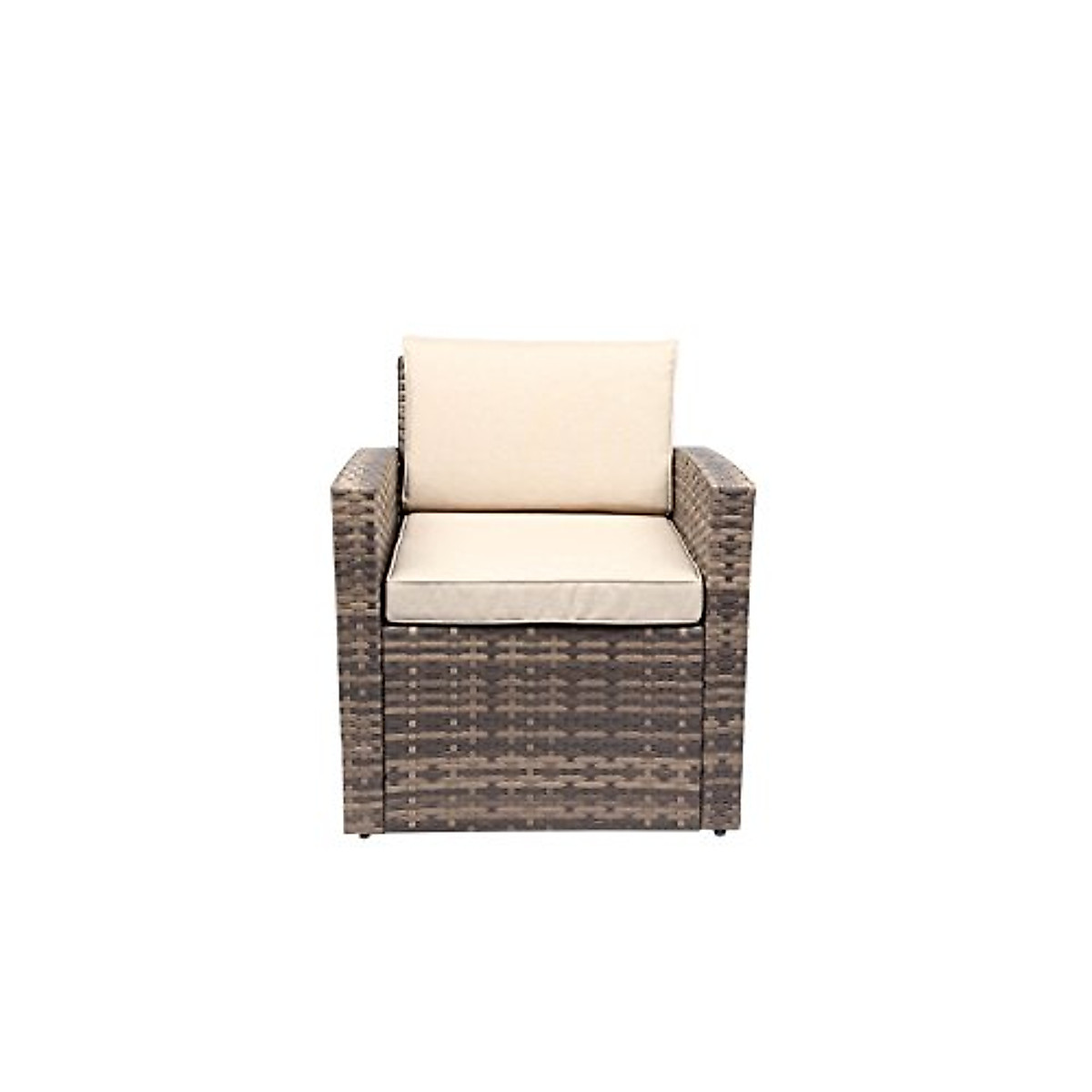 Baner Garden A170 5 Piece Outdoor Sofa Rattan Pool Patio Garden Set with Coffee Table and Beige Cushions, Wicker, Mixed Brown/Gray