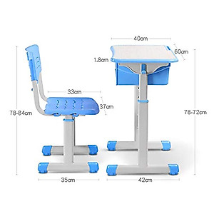 Articles for daily use Height-Adjustable Children’s Study Desk, Children’s Writing and Reading Desk with Drawers, Computer Desk, Student Desk and Chair Set (Blue)
