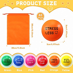 60 Pieces Motivational Stress Balls 1.97 Inch Inspirational Stress Relief Ball Bulk Hand Exercise Balls Encouraging Colorful Foam Balls Anxiety Small Balls with Quotes for Kids Adults Teens, 6 Styles