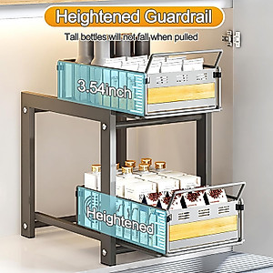 Fangtueh Under Sink Organizer, 2-Tier Pull Out Under Sink Organizers and Storage, Stainless Steel Under The Sink Organizer Bathroom Kitchen Sink Cabinet Organizer Undersink Organization, 1Pack Black