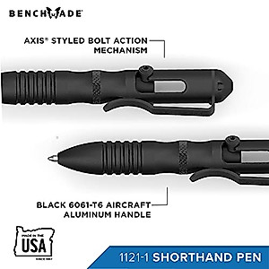 Benchmade - 1121-1 Shorthand Pen, Ergonomic Knurling Pattern, Black 6061-T6 Aircraft Aluminum Handle