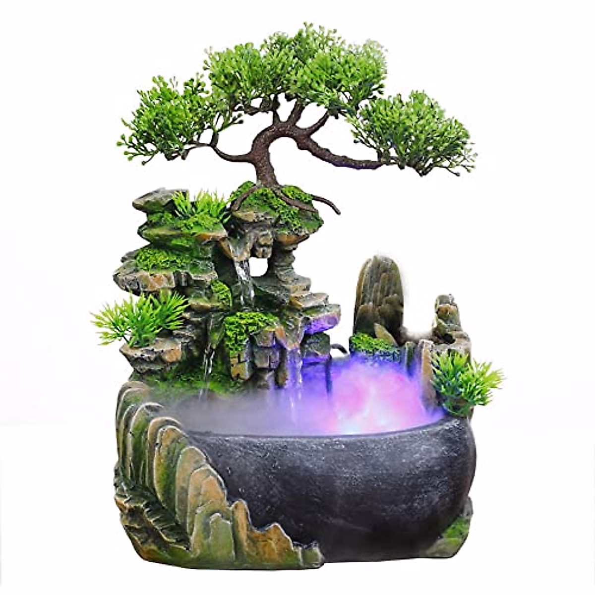 Xshelley Indoor Tabletop Fountains ， Rockery, Water, Waterfall, Plants, Desktop Fountain, atomizing humidifier Fountain, Home Office Desktop Decorations, Automatic Pump with Power Switch