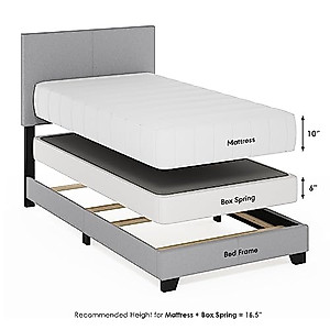 Furinno Pessac Fabric Upholstered Bed Frame with Wooden Slat Support, Twin, Glacier