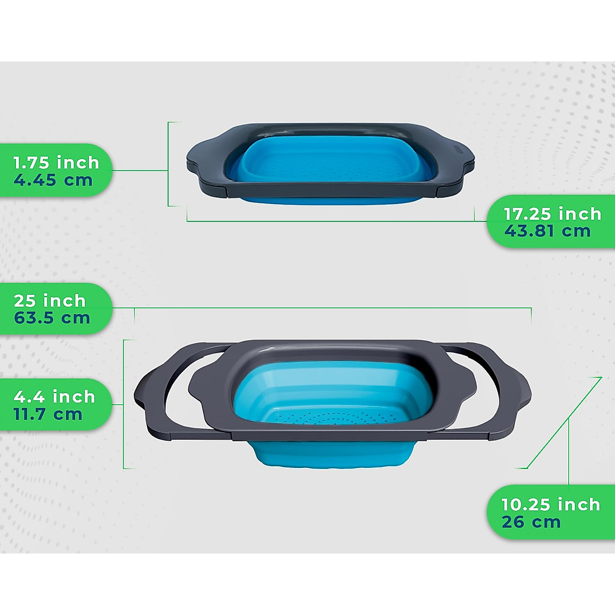 XL Large Kitchen Strainer by Comfify - Collapsible Silicone Over-The-Sink Colander with Extendable Handles - Use with Pasta, Fruit, Berries & Veggie - 6 Quart - Blue